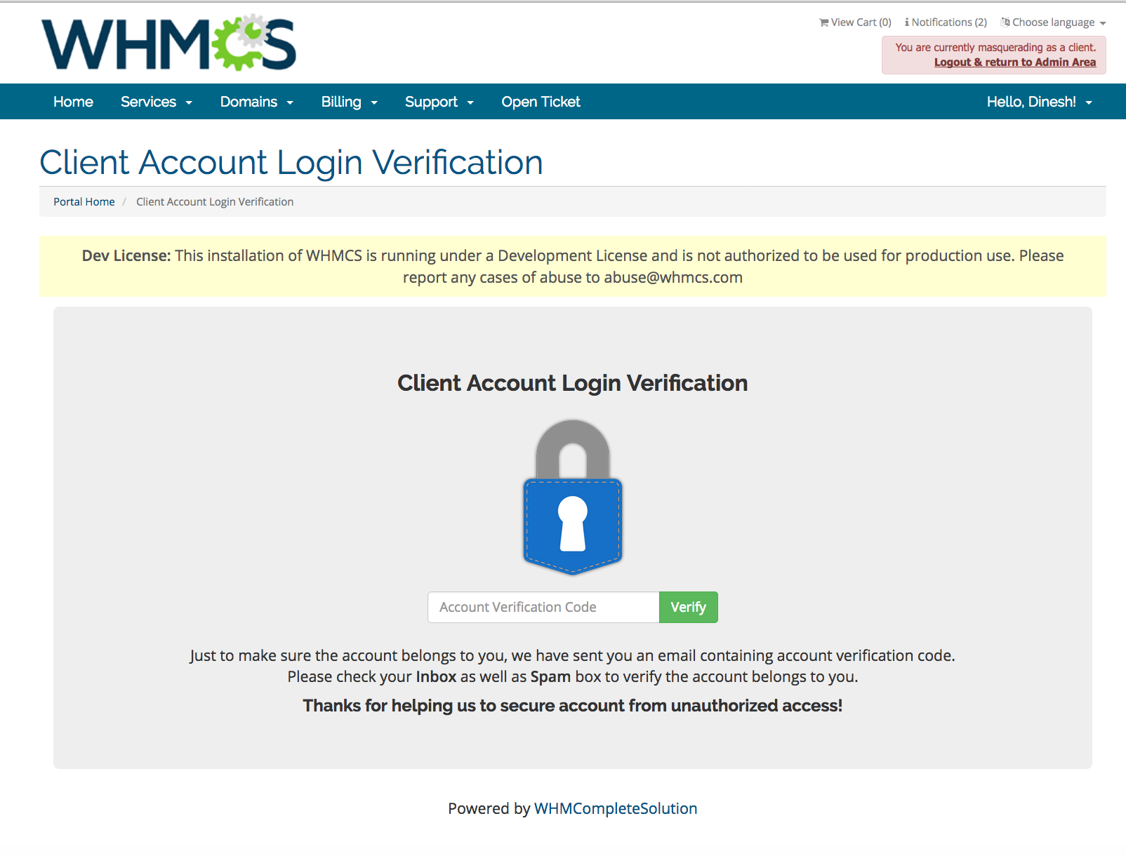 WHMCS Module - WHMCS Client Login Verification