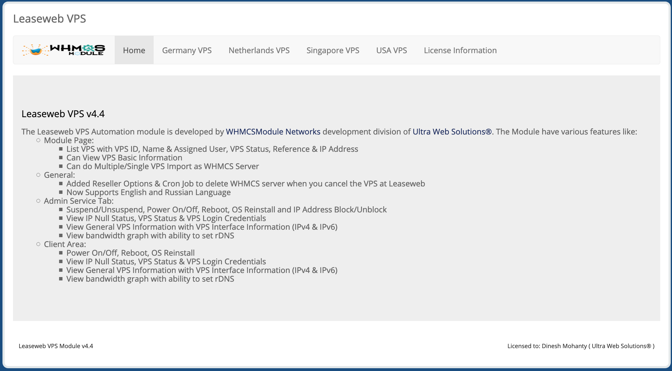 WHMCS Module - Leaseweb VPS Automation
