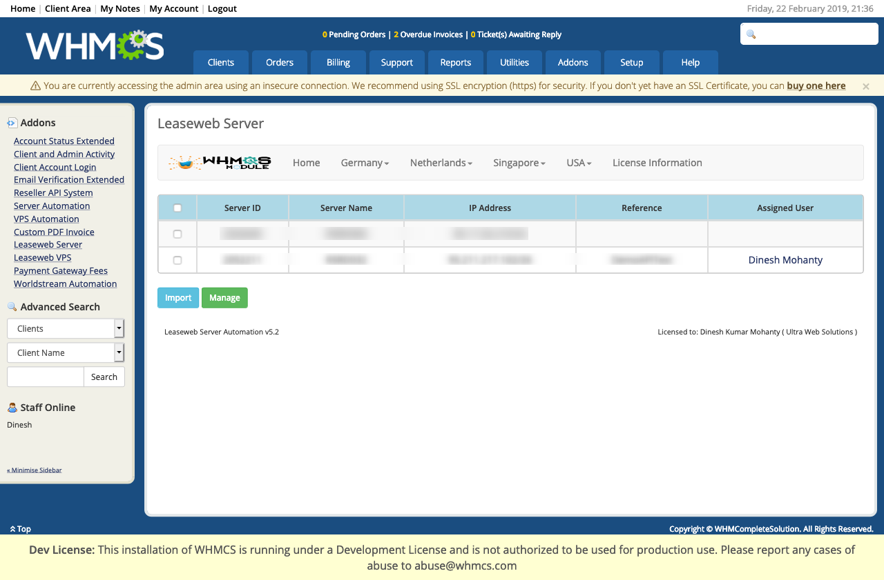 WHMCS Module - Leaseweb Server Automation