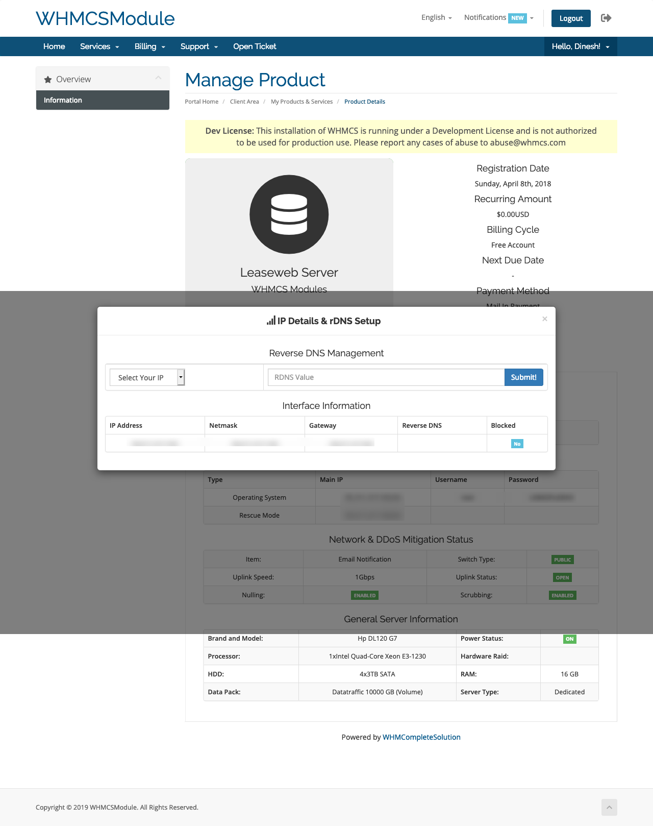 WHMCS Module - Leaseweb Server Automation