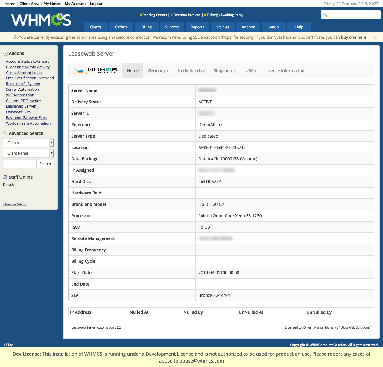 WHMCS Module - Leaseweb Server Automation