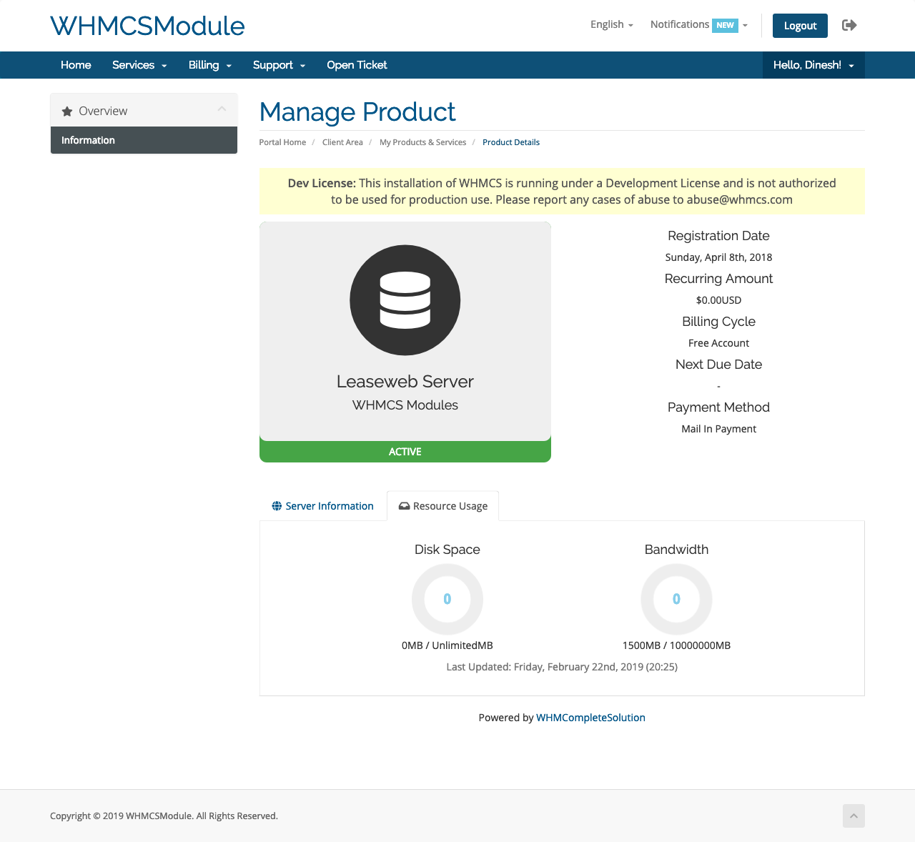 WHMCS Module - Leaseweb Server Automation