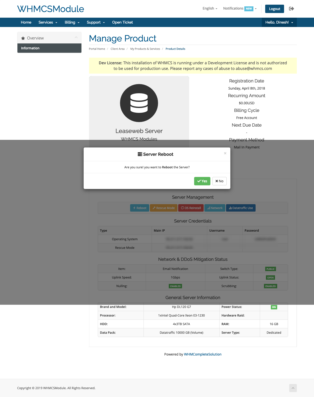 WHMCS Module - Leaseweb Server Automation