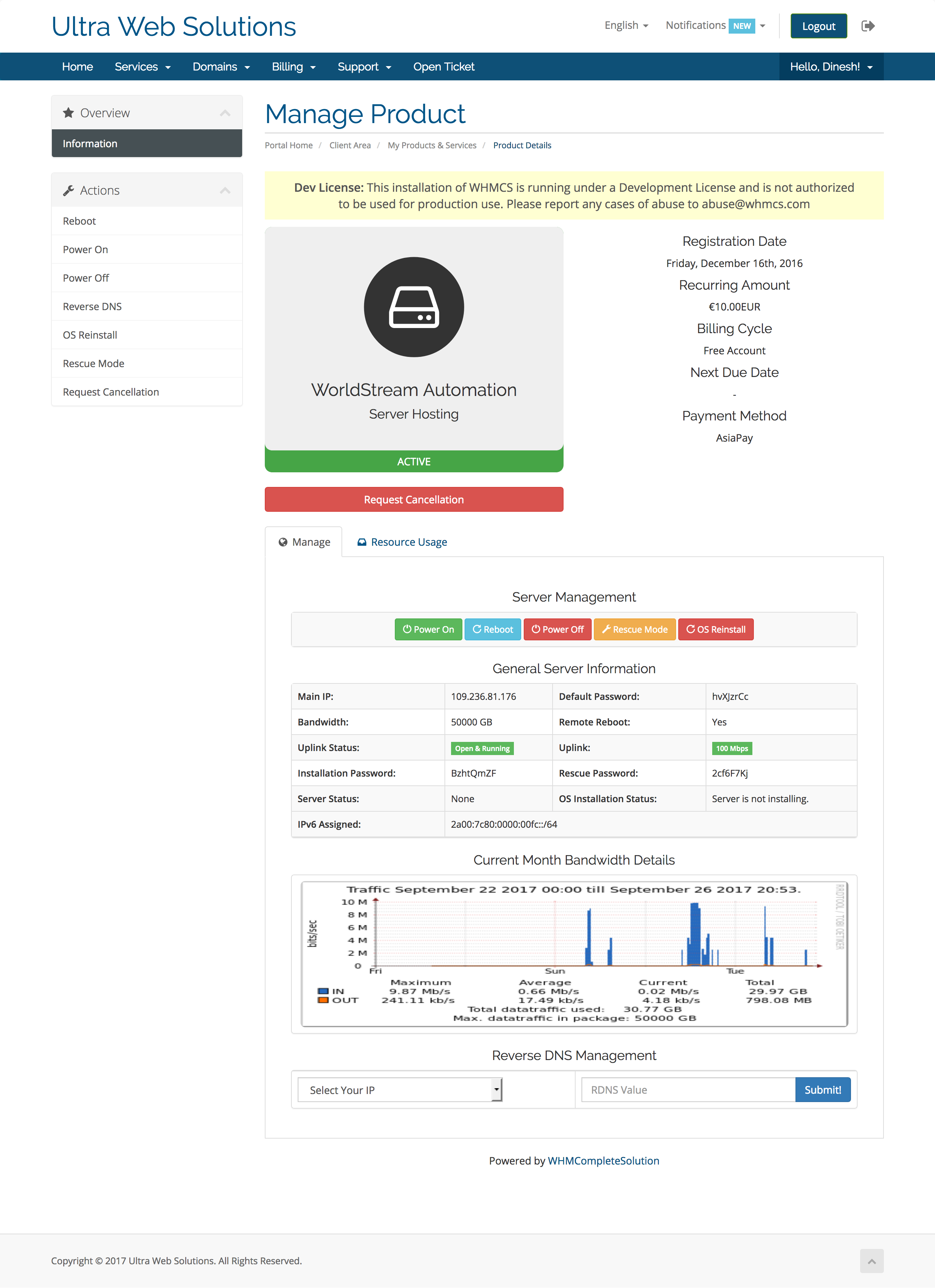 WHMCS Module - Worldstream Server Automation